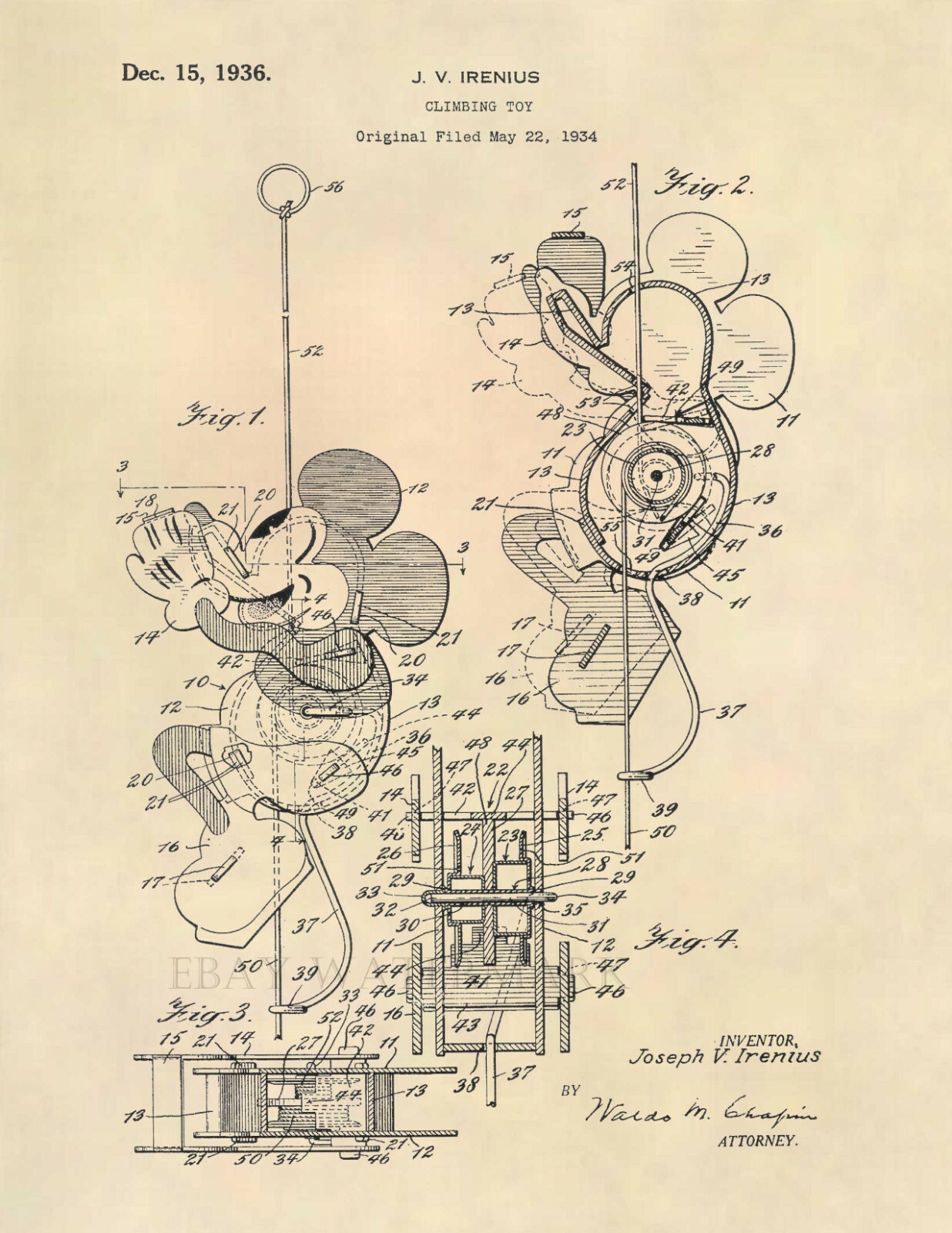 Mickey Mouse Climbing Toy Patent Art Print - Dolly Toy Company Walt ...