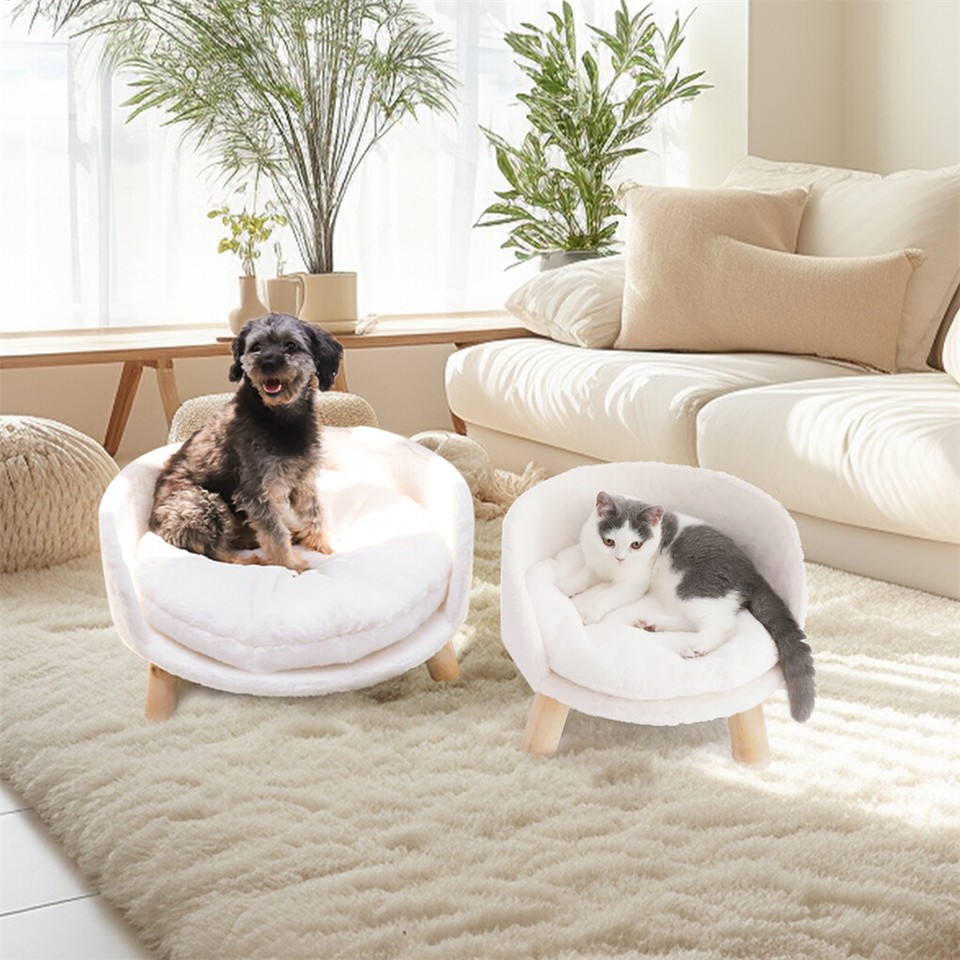 Round/Rectangle Raised Pet Sofa Bed Cat Dog Padded Warm Pet Couch Chair ...