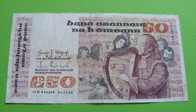 1982 Irish Fifty Pound Banknote Old Ireland £50 Note B Series Carolan ...