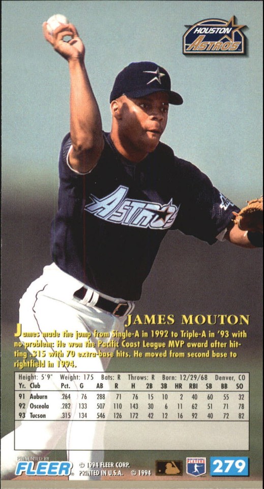 1994 Fleer Extra Bases Baseball Card #279 James Mouton | eBay