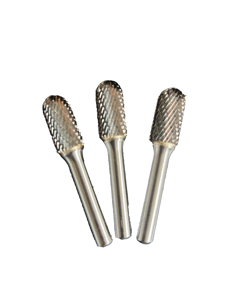 Tungsten Carbide Bull Nose Rotary Burr 8mm Shank Double Cut Set of 3 ...