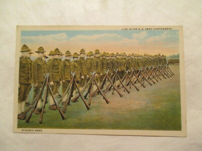 Military Postcard Life in the US Army Cantonment Stacked Arms | eBay