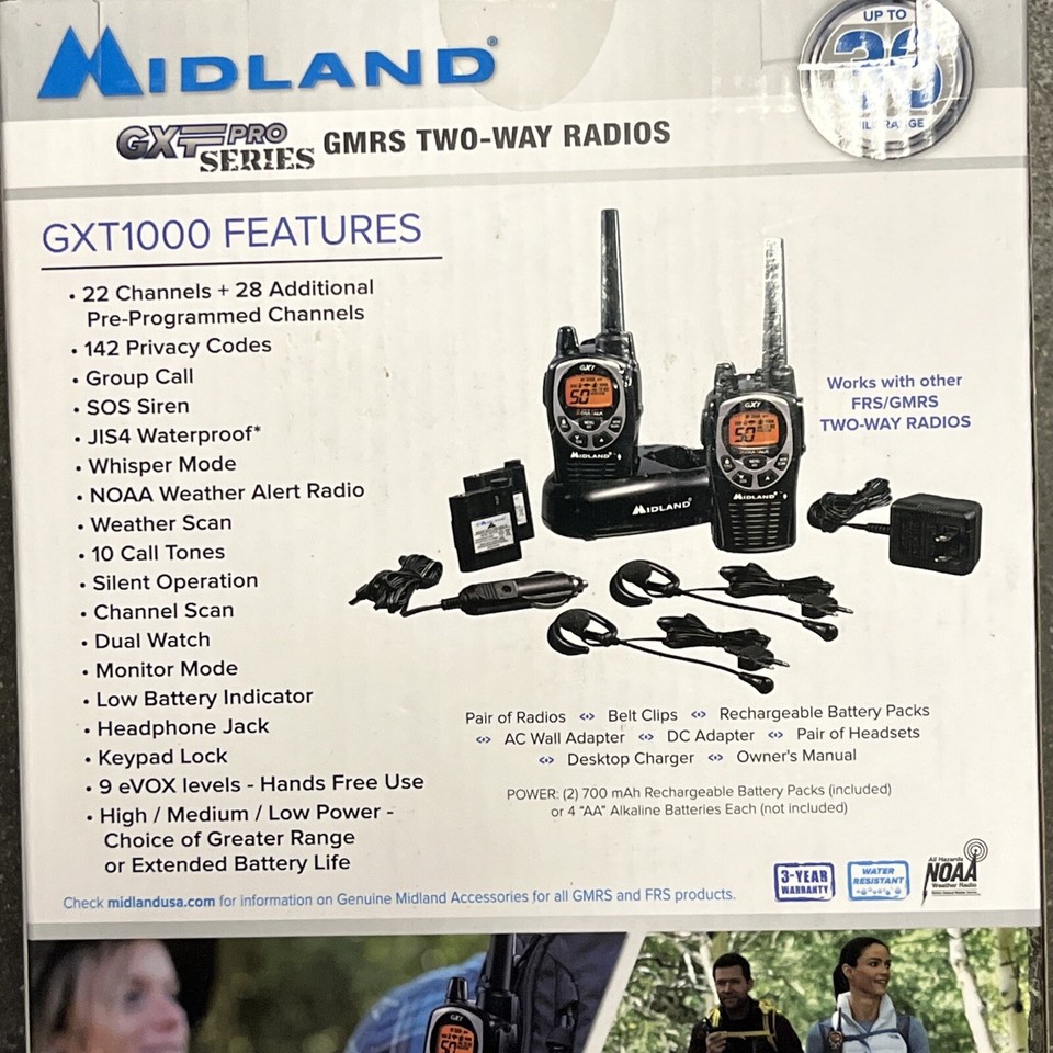 Midland GXT1000VP4 - 50 Channel GMRS Two-Way Radio Long Range Walkie ...