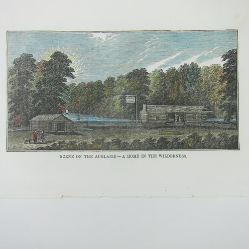 Engraving Print Ohio Auglaize River Scene Cabin Home Hand Colored ...