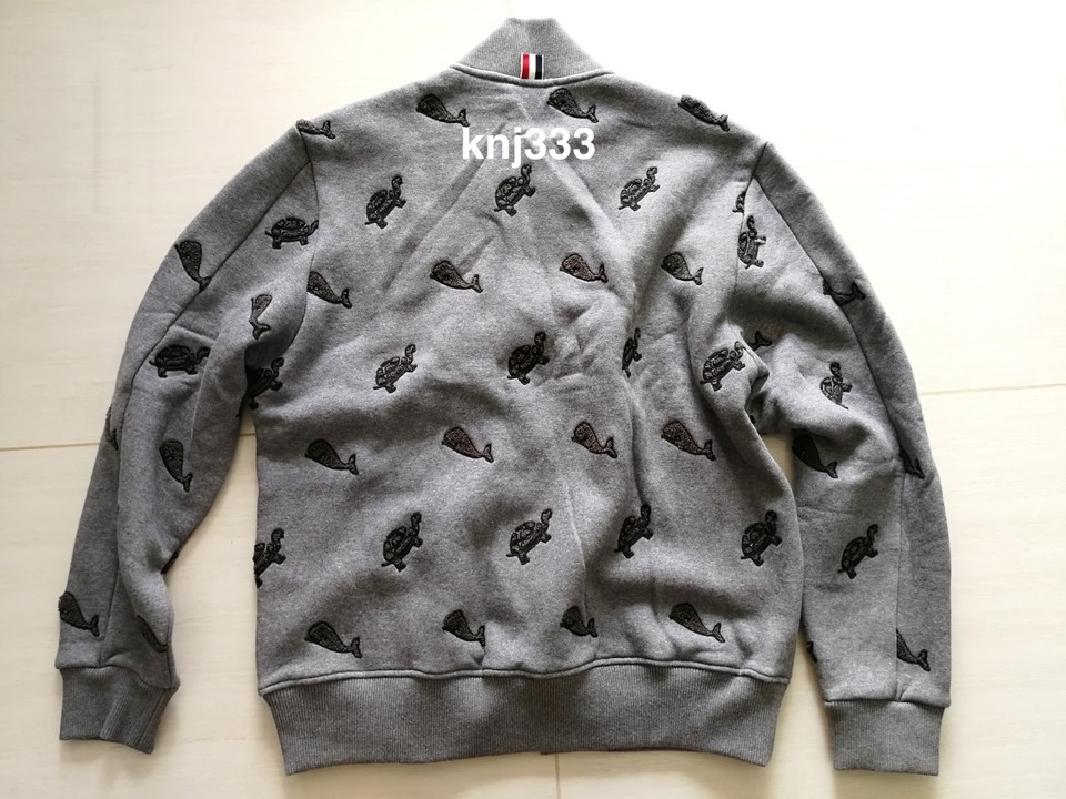 THOM BROWNE Grey Jacquard Embroidery Whale Tortoise Turtle Jacket Size ...
