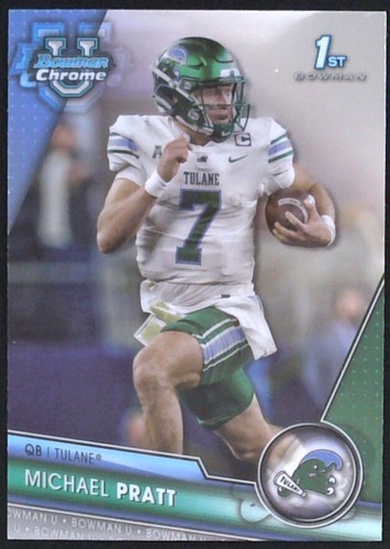 2023 Bowman University Chrome Michael Pratt #89 FOOTBALL Tulane Green ...