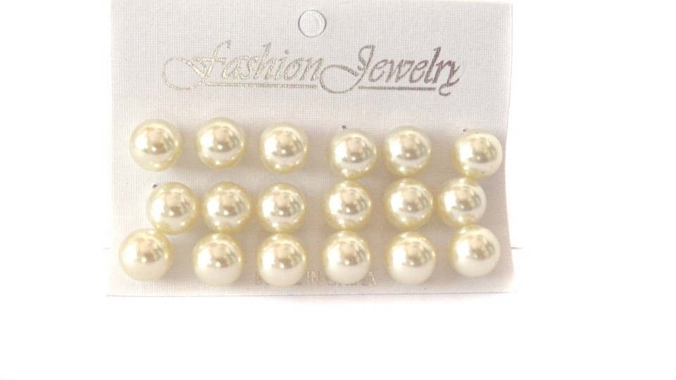 12mm PEARL BALL EARRINGS ABS PEARL 9 PAIRS PER SET LARGE FAUX PEARL ...