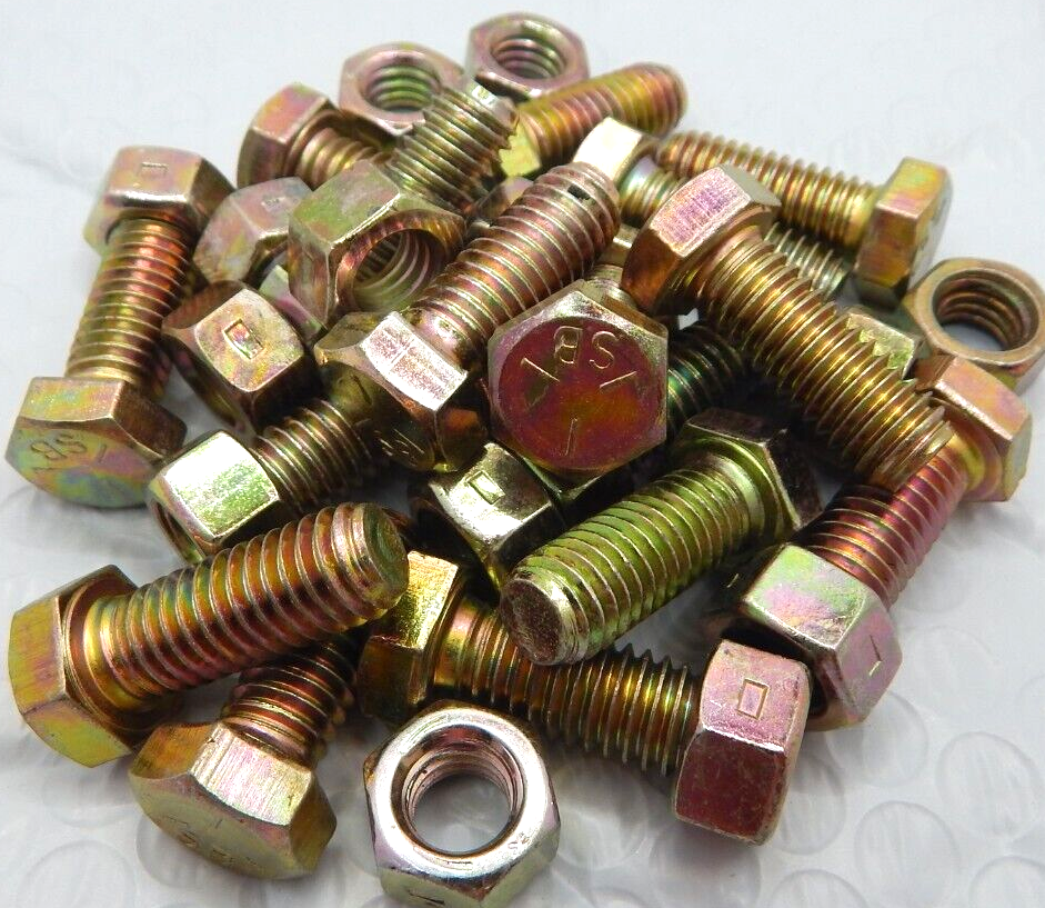 32 Pc Hardware Bolt Set 3/8-16 x 1" Grade 5 Gold Anodized 16 Bolts 16 ...