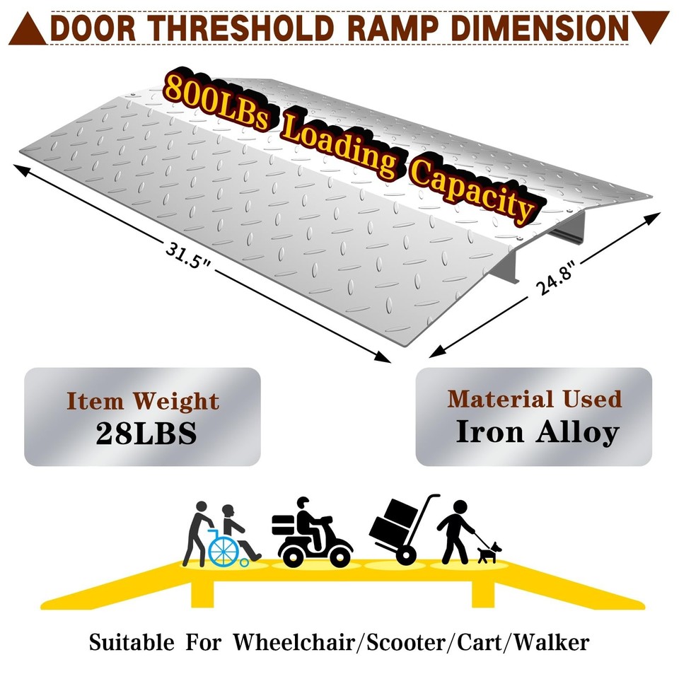 Sliding Door Threshold ramp 31.5" W*24.8" L, Metal Bridge Doorway ...