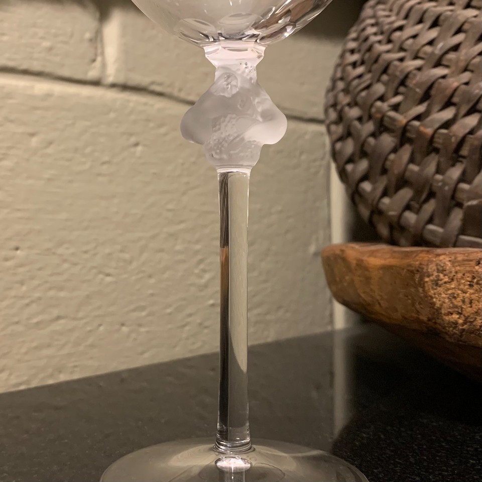 Lalique Crystal Roxanne 8 " Water Goblet Frosted Figural Stem Pristine ...