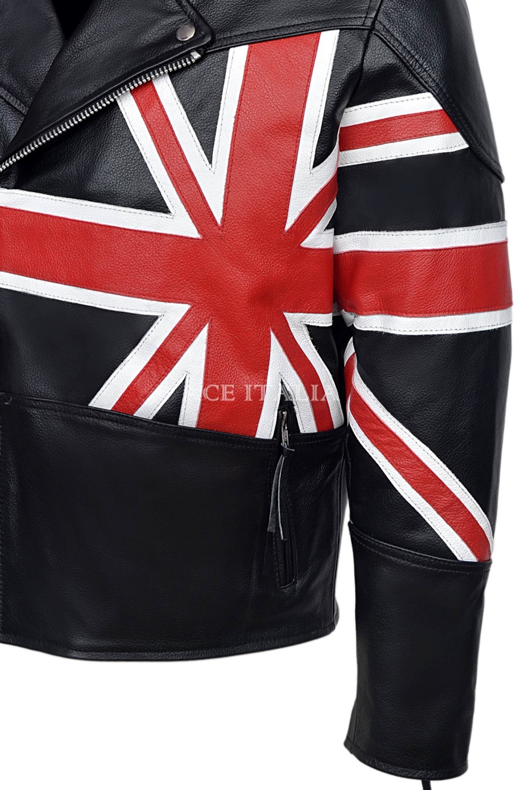 Men's BRANDO UNION JACK Motorcycle BRITISH FLAG Biker Hide Real Leather ...