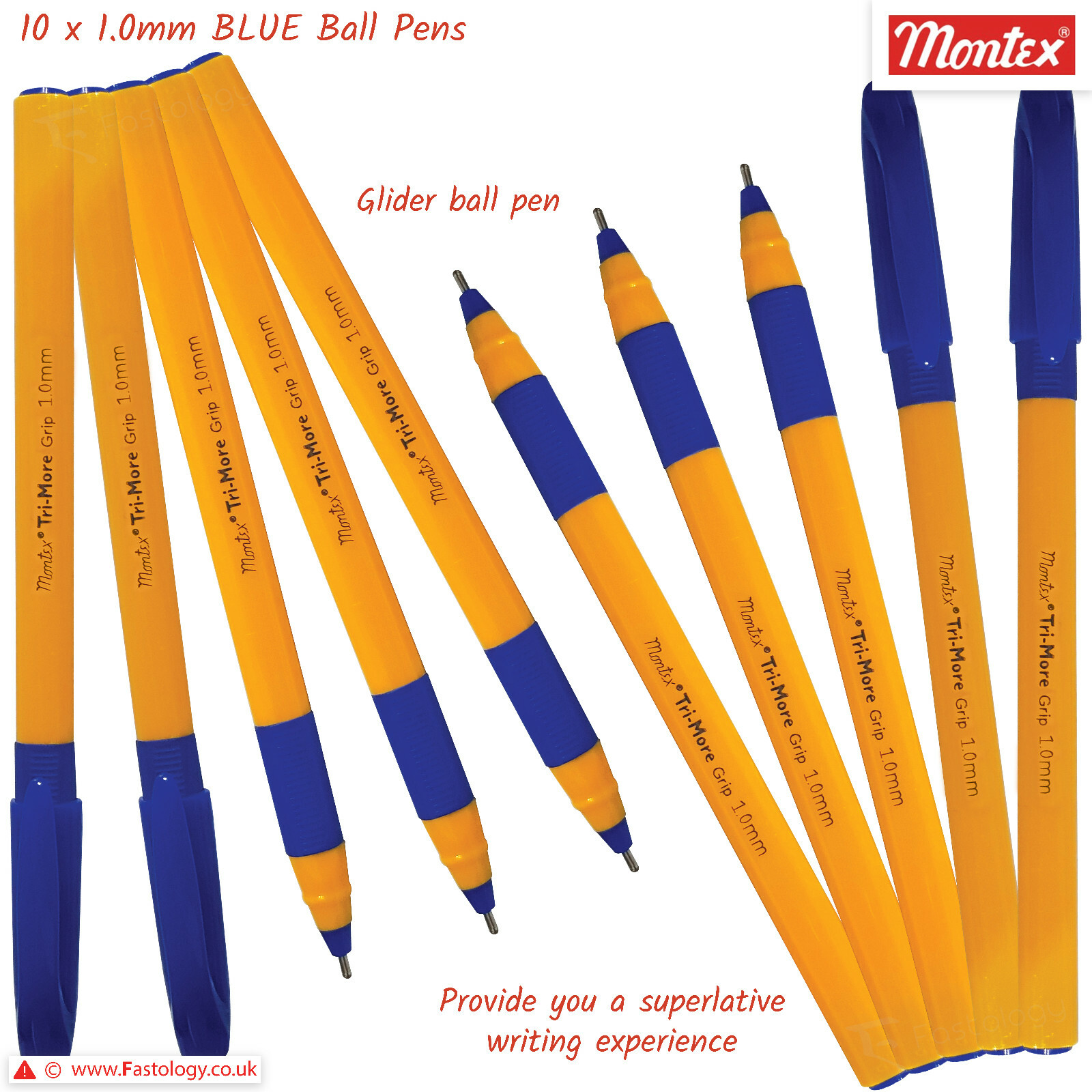 MONTEX Tri-More 1.0mm Medium x5 x10 BLACK BLUE Smooth Ballpoint Pens ...