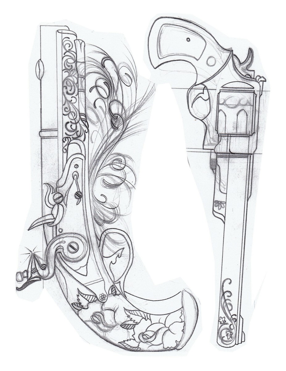 Pistol Tattoo Drawing