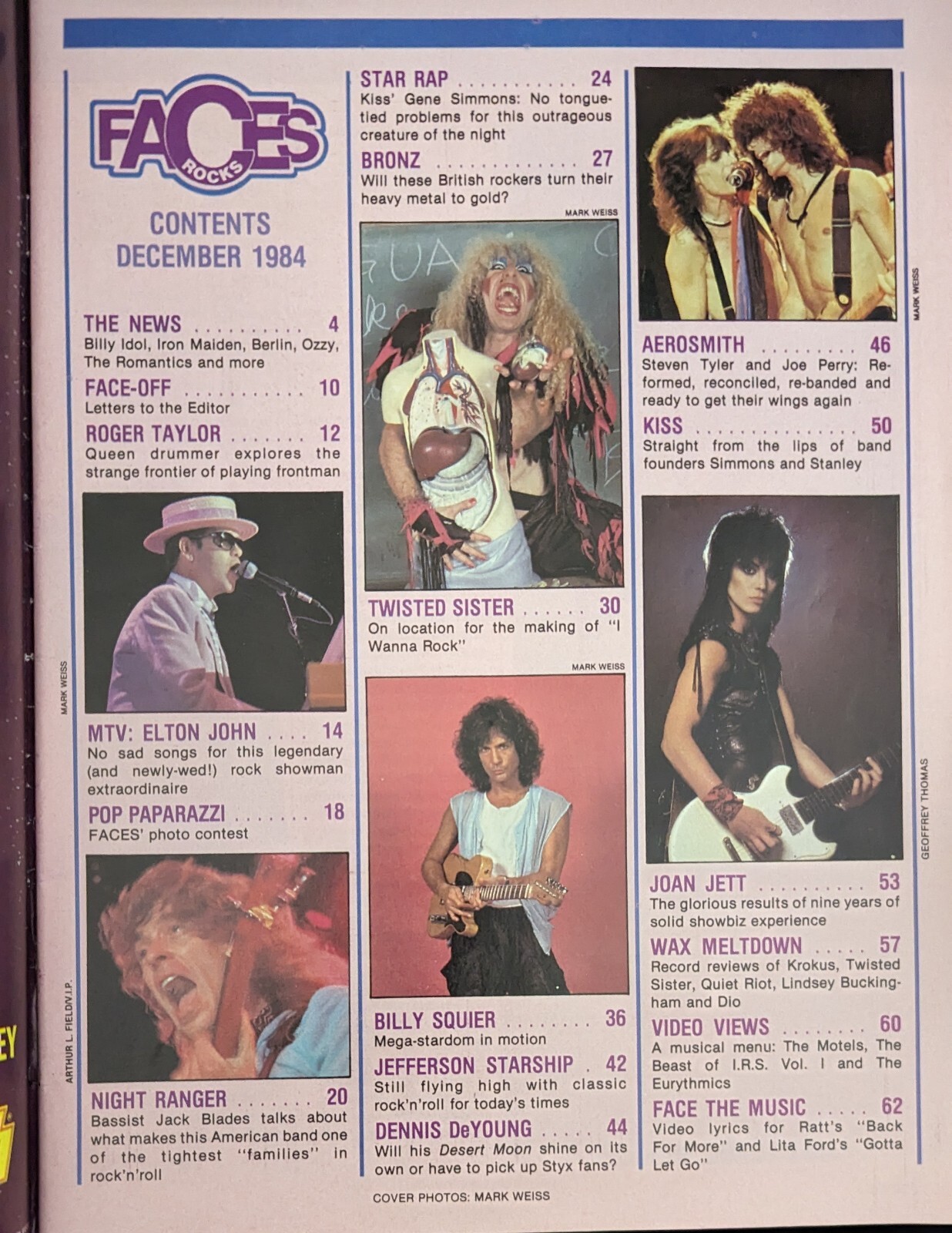 Faces Rocks Magazine December 1984 Billy Squier, KISS, Twisted Sister ...