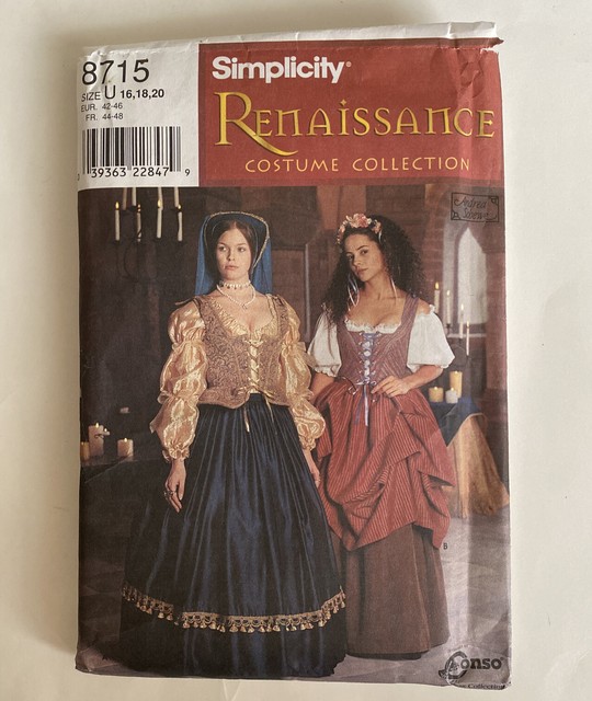Simplicity 8715 Renaissance Costume Collection 1999 Sewing Pattern Size ...