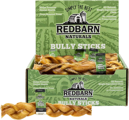 Redbarn 9" Braided Bully Sticks for Dogs - Natural, Grain-Free, Highly ...
