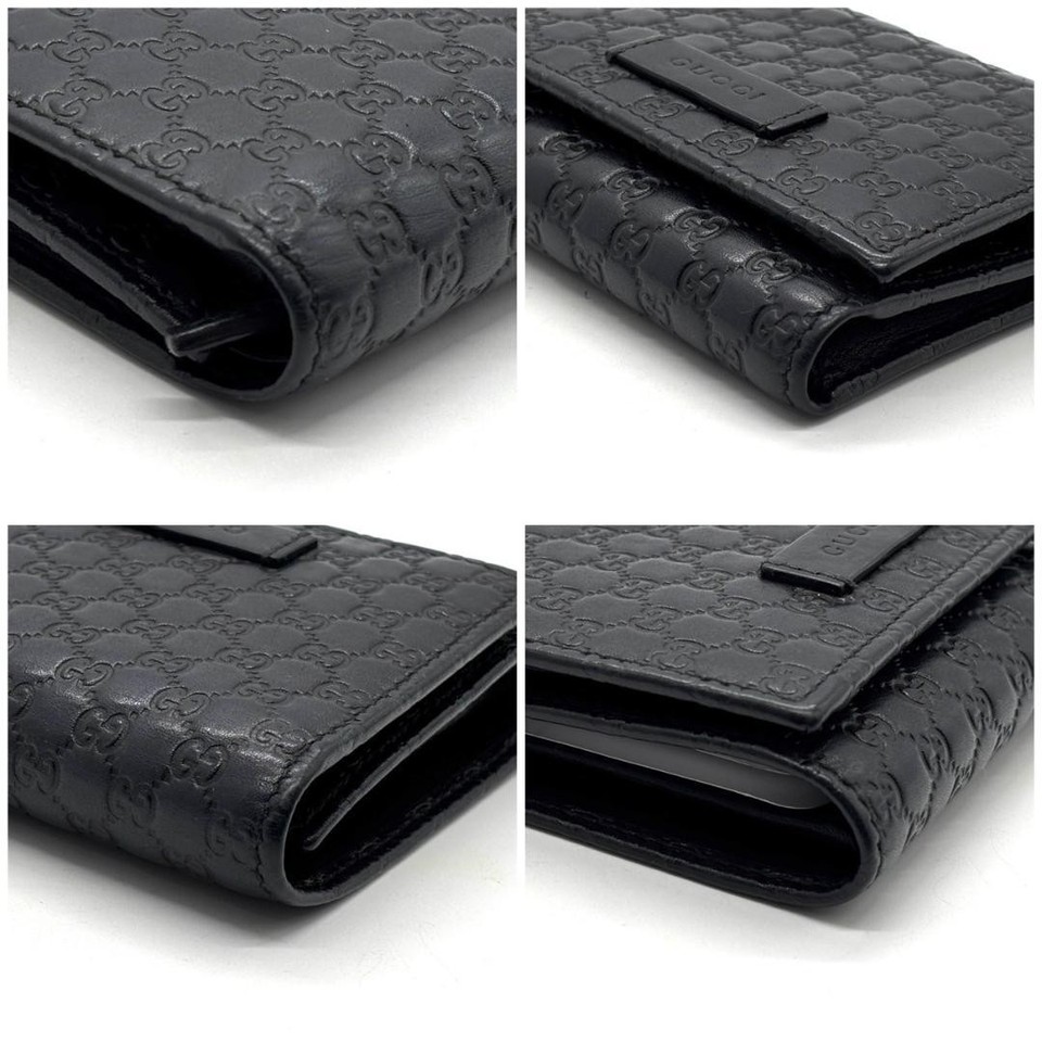 With Box GUCCI Tri fold Wallet GG Micro Shima Leather Black | eBay