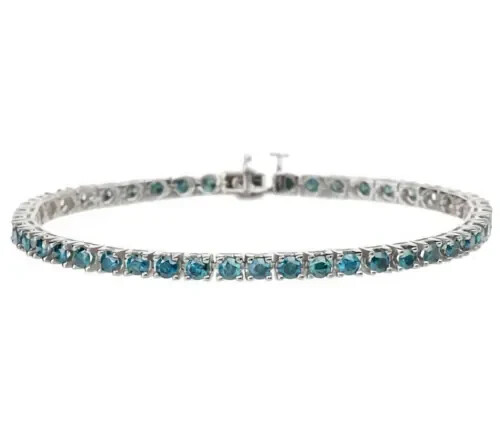 Round cut Lab Created Blue Diamond Tennis Bracelet 14K White Gold ...