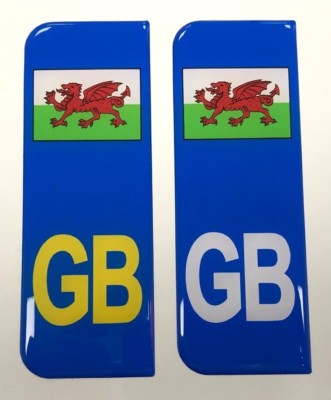Domed Wales Flag GB Vehicle Number Plate Stickers - 39mm - HIGH GLOSS ...