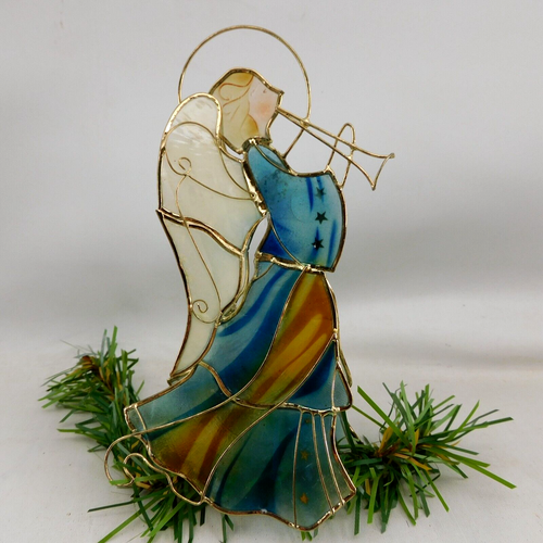 Capiz Shell Angel Figure Blue Mother Of Pearl Brass Wire 5.5"H Papillon ...