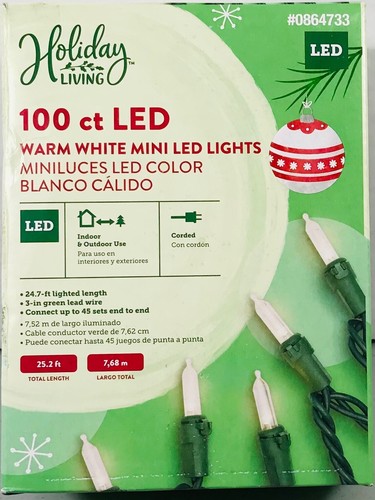 100 Count WARM WHITE MINI LED CHRISTMAS LIGHTS Green Wire 24.7 Foot ...