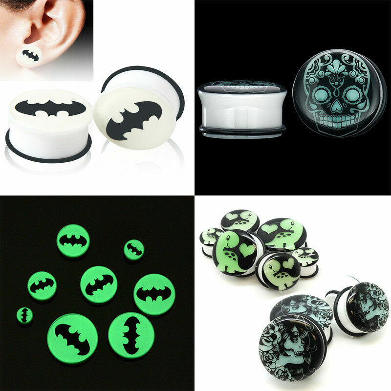 1 Pair Glow In Dark Punk Acrylic Flared Flesh Tunnel O-ring Ear Plug ...