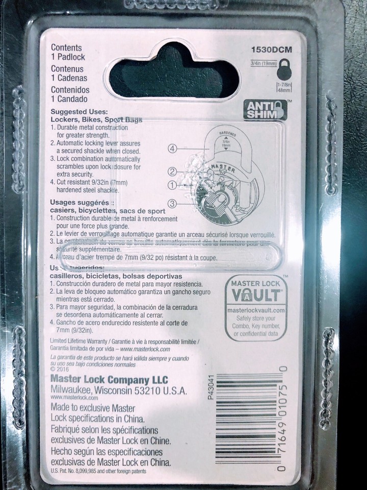 Master Lock 1530DCM Anti-Shim Combination Lock, Blue | eBay