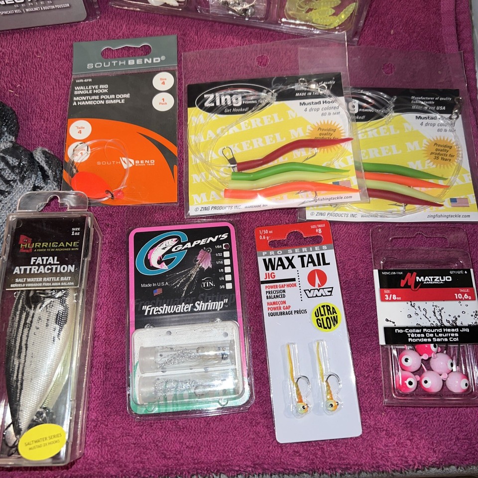 NEW Assorted Fishing Lot - Reel, Hooks, Lures, Grub Kit, Trout Lure Kit ...