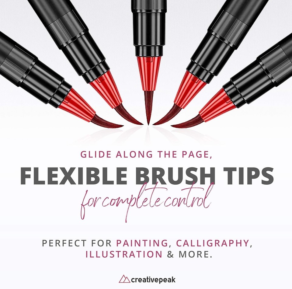Watercolour Brush Pens - 48 Vibrant Colouring Pens & 2 Blending Brushes ...