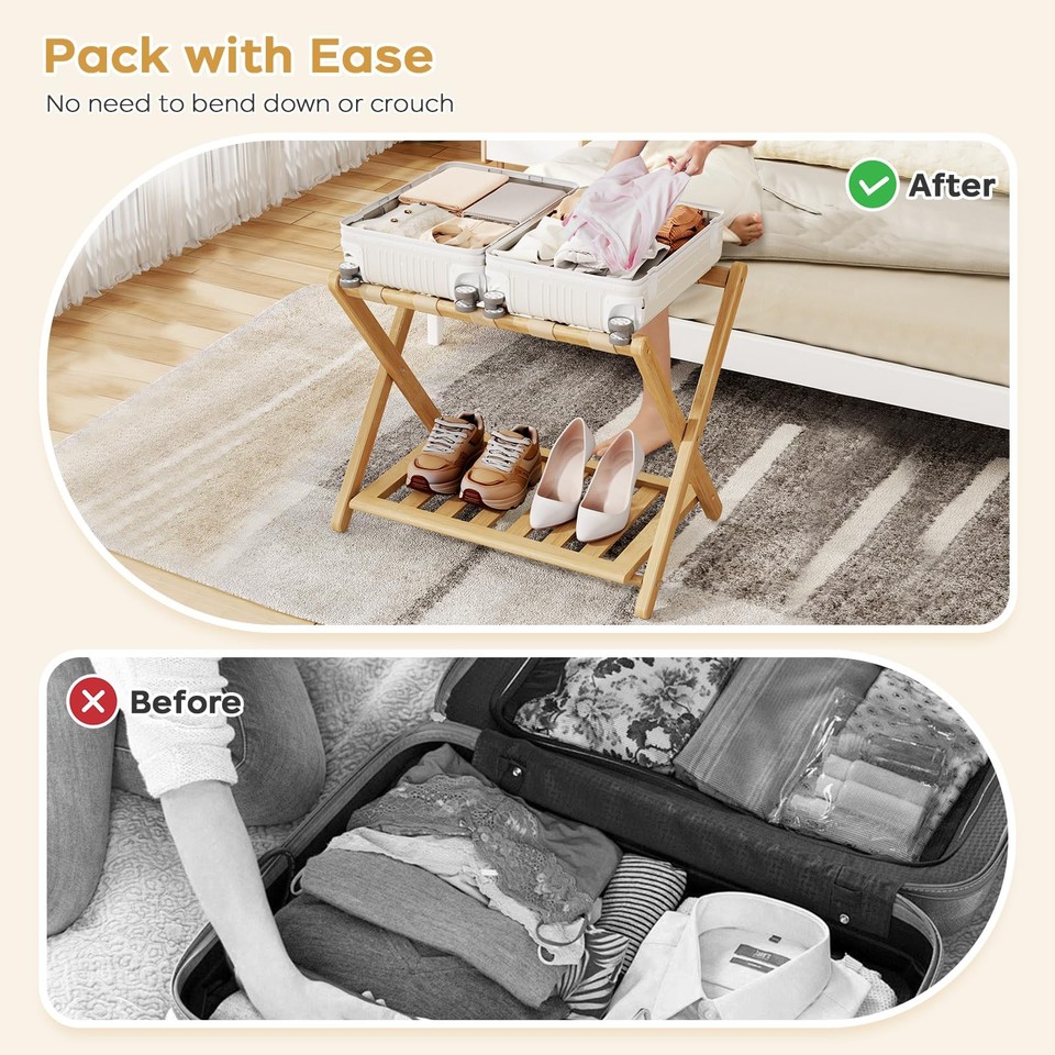 Full Assembled 26.77"L Luggage Rack for Guest Room, Set of 1 Foldable ...