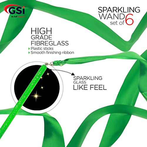 Multicolor Sparkling Gymnastic Ribbon Wands [6 Pack] with 9 inch Stick ...