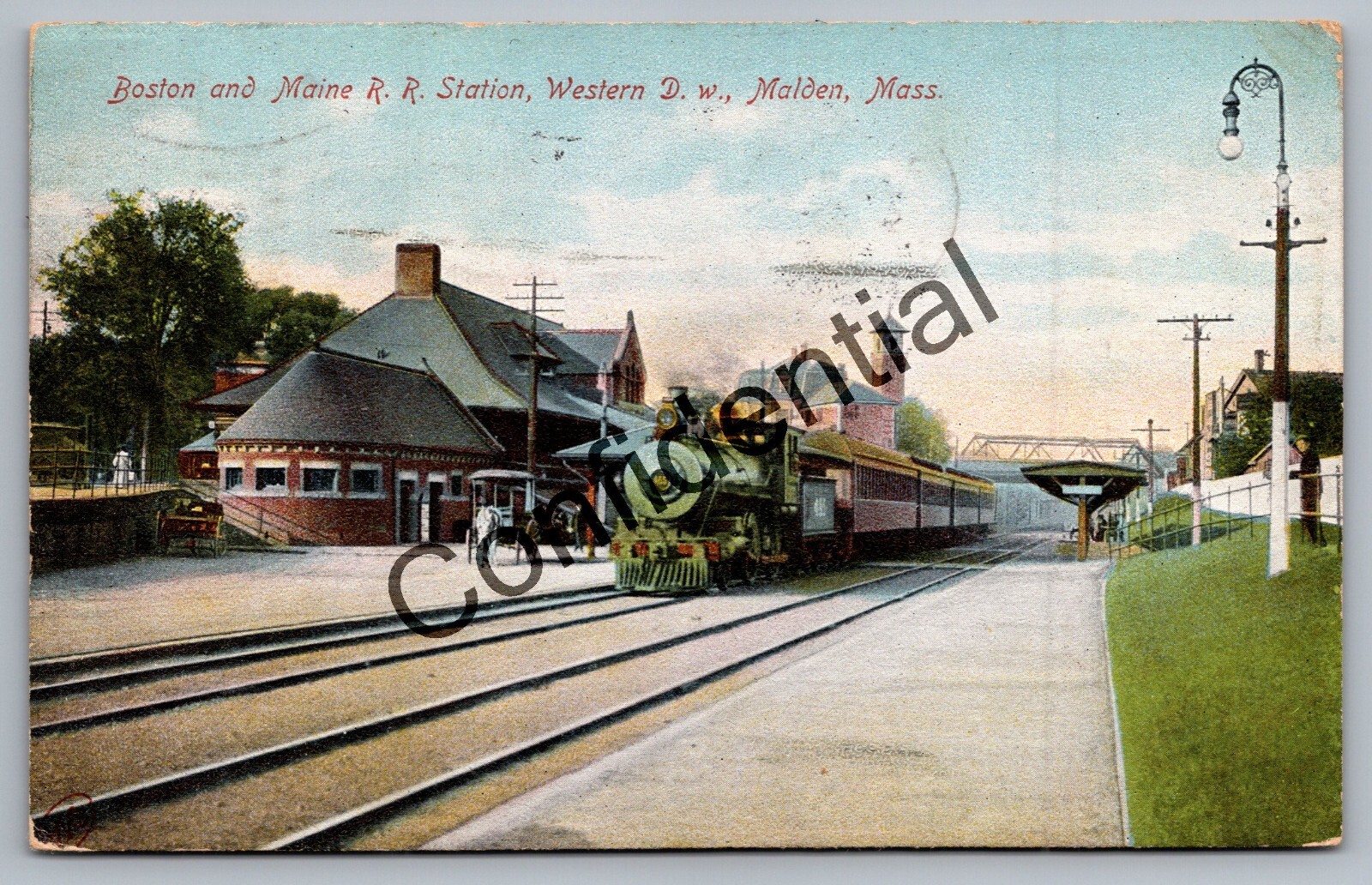 1908 View Of Old Boston Maine Western Railroad Station Malden MA RR ...
