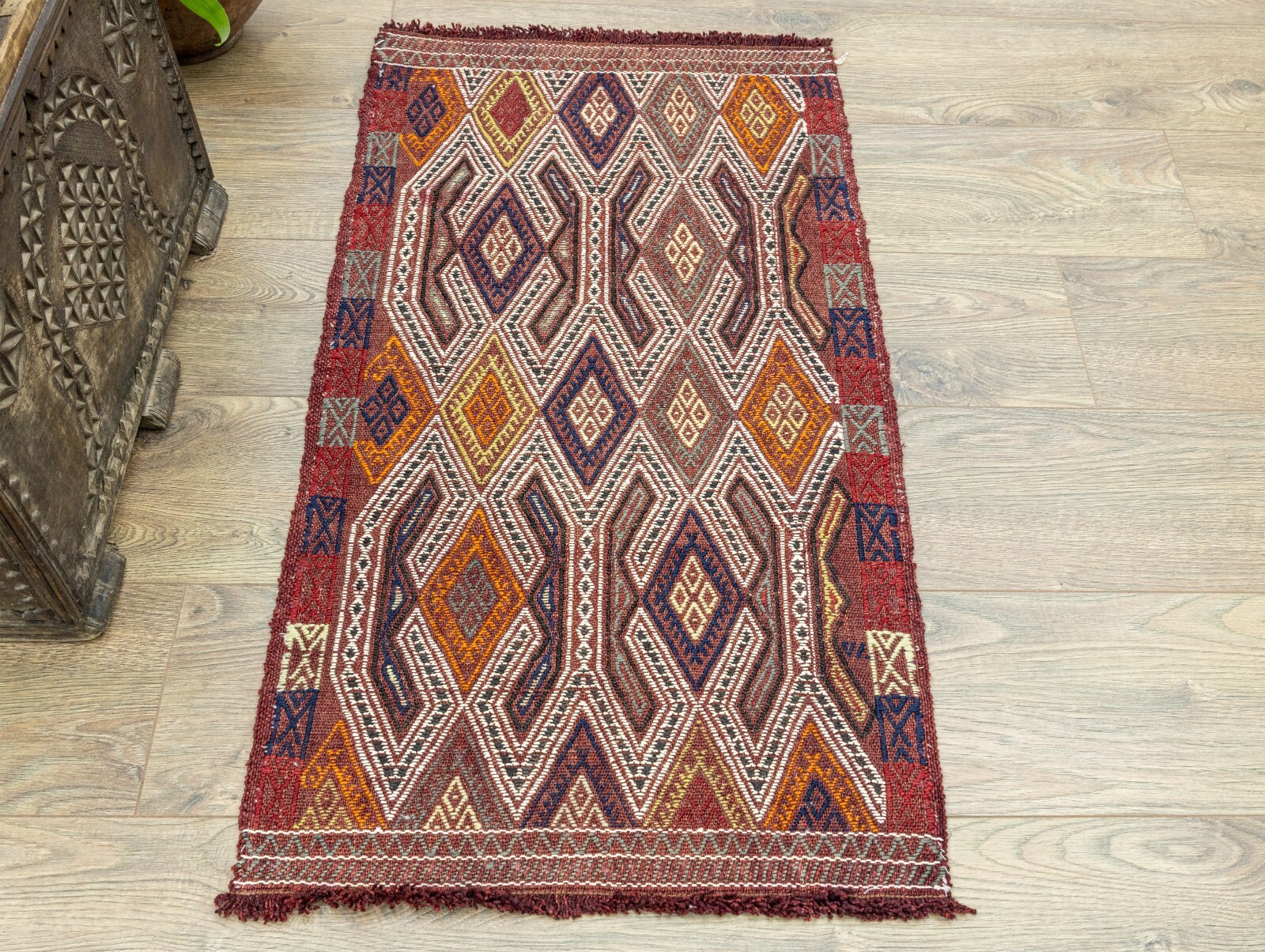 Vintage Turkish Kilim Rug-1.8x3.1 ft-Embroidered Oushak Small Kelim ...