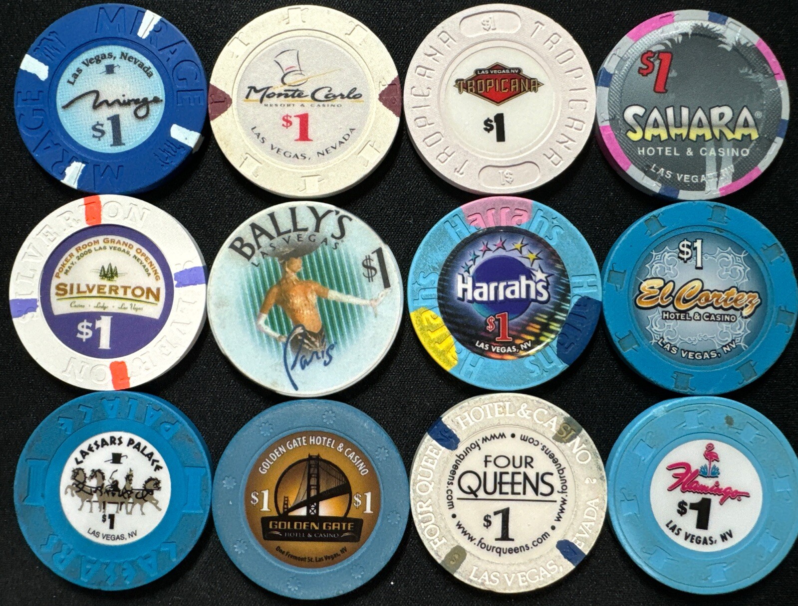 Lot 12 $1 Las Vegas Casino Chips Tropicana Mirage Monte Carlo Sahara ...