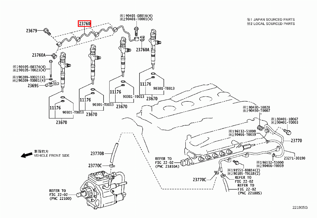 Genuine Dyna ToyoAce KDY231 1KD Injector Fuel Rail Return Leak Off Pipe ...