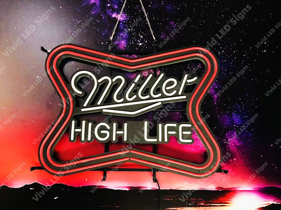 Vivid LED Miller Lite Beer High Life Bar 24"x18" Neon Sign Lamp With ...