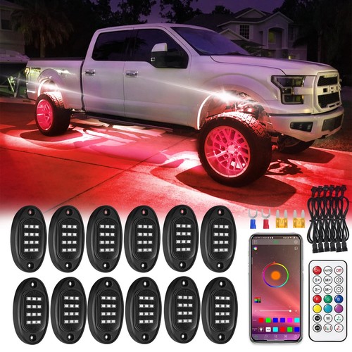 12Pods RGB LED Rock Lights Kit with APP/RF Remote Control, Car ...