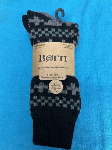 Born Socks Mens Boot Wool Blend Black Gray 2 Pairs Shoe Size 6-12 ...