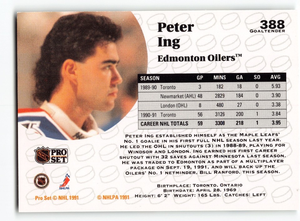 1991-92 Pro Set #388 Peter Ing Oilers Hockey Card | eBay
