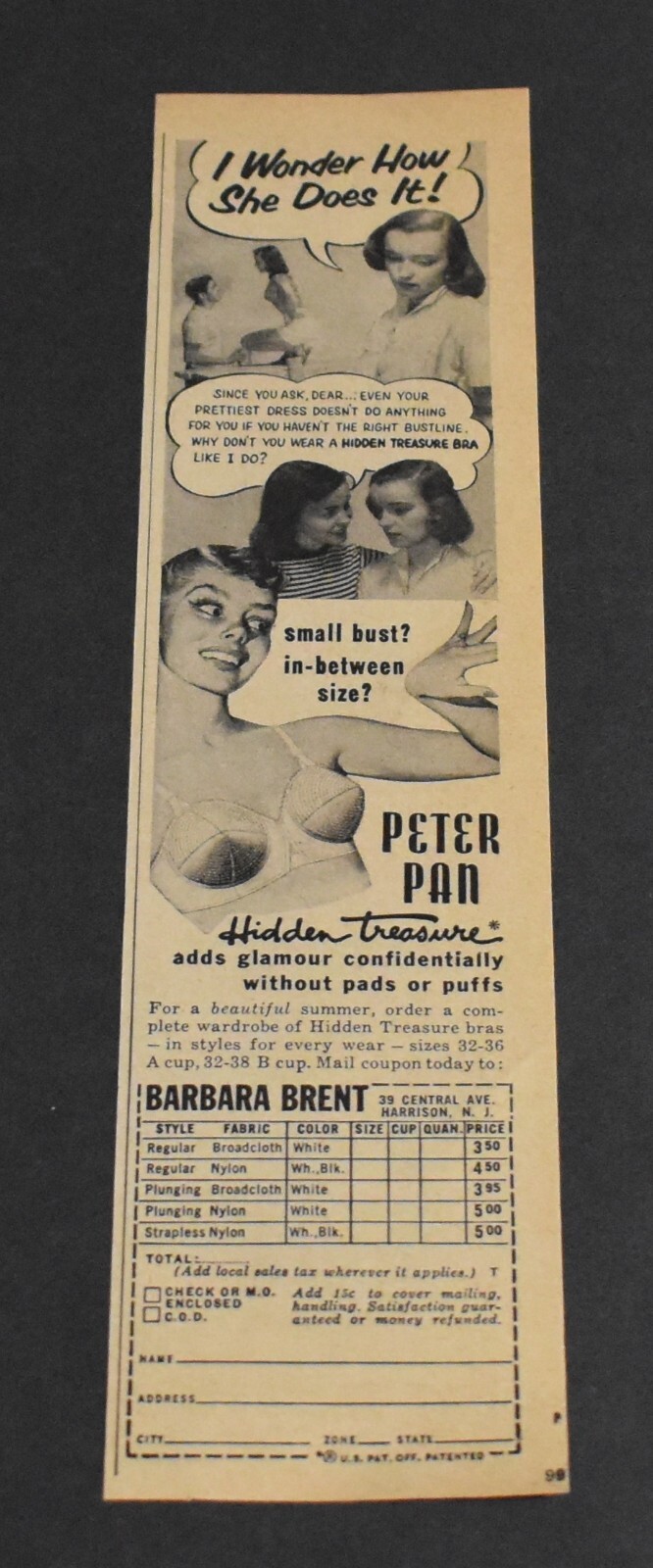 1953 Print Ad Peter Pan Hidden Treasure Bra Barbara Brent Bustline ...
