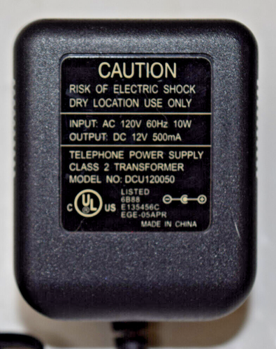 TELEPHONE POWER SUPPLY AC ADAPTER INPUT 120V 60Hz 10W OUTPUT DC 12V ...