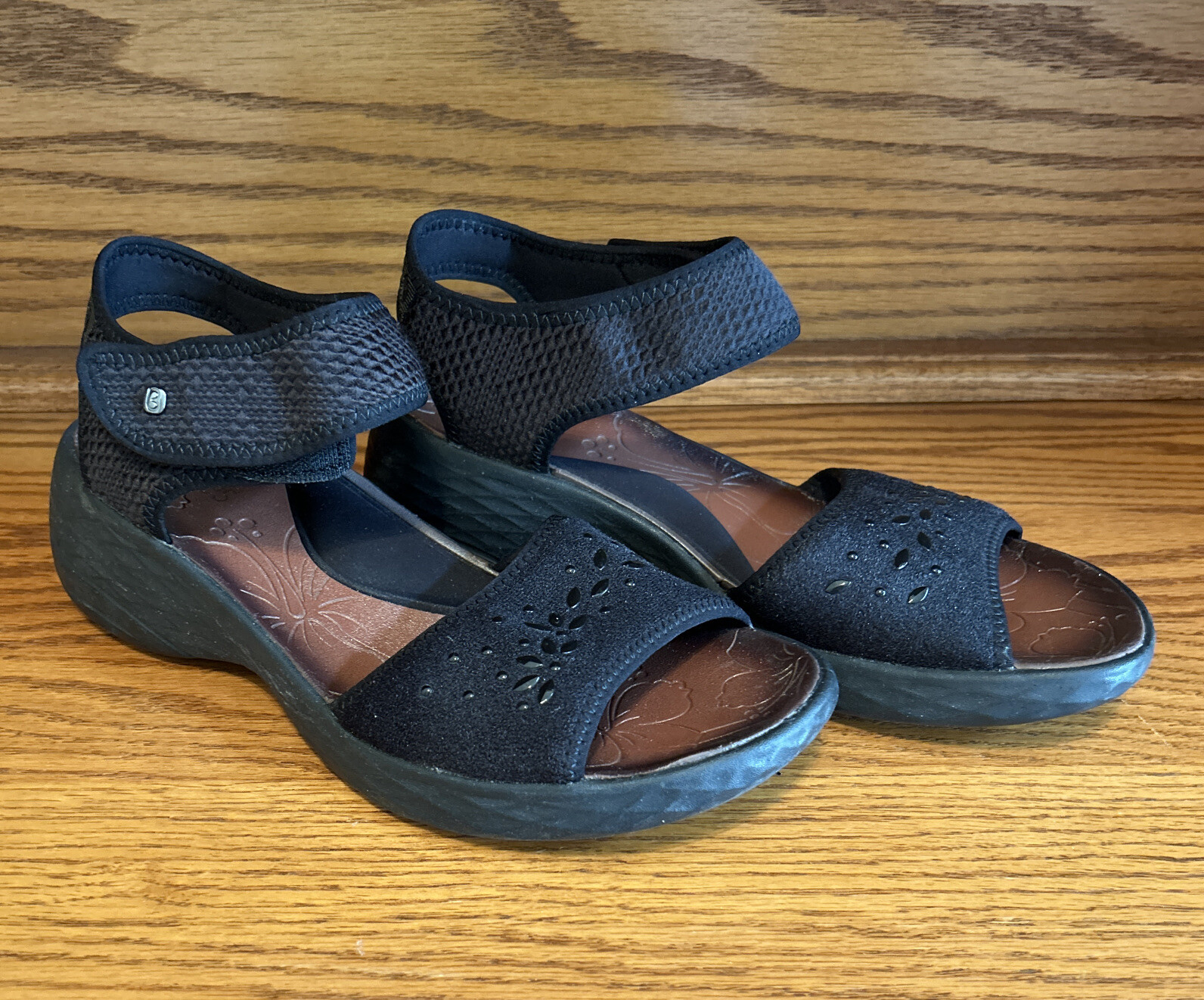 Bzees Women's Jemma Mid Heel Sandal Black Stretch Fab… - Gem