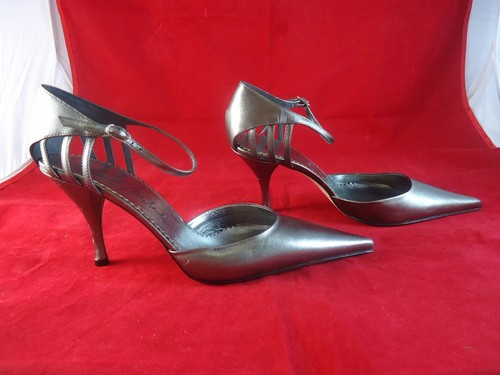 DANIEL BARBARA Pumps size 8 M Strappy HEELS Gray Satin SHOES NWB | eBay