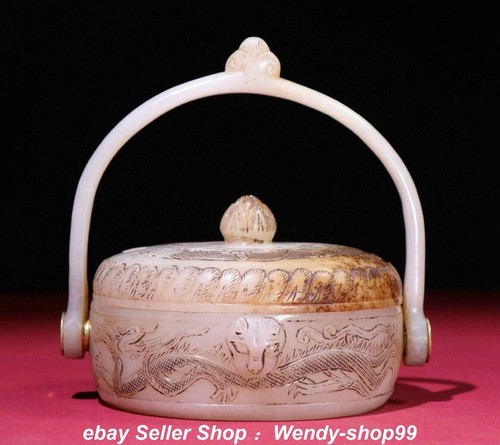 Old Han Dynasty Natural Hetian Jade Carved Dragon Beast Animal Dining ...