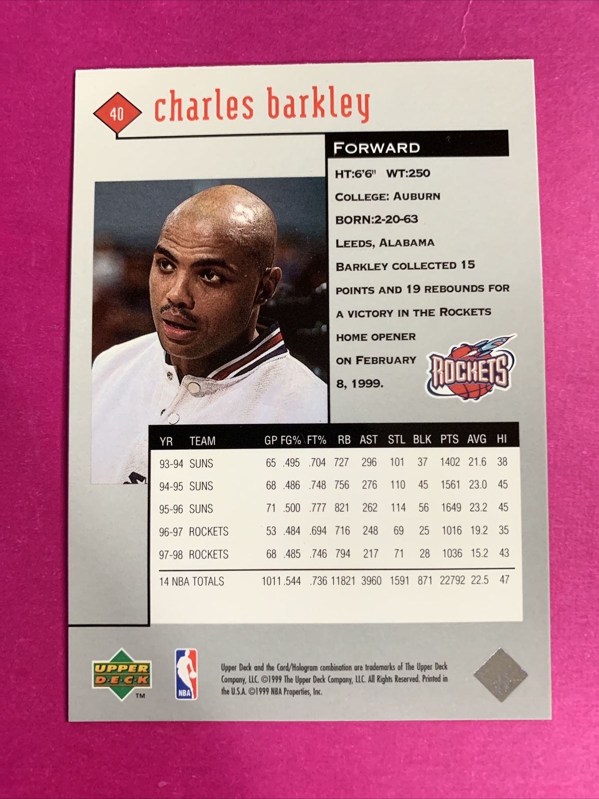 🐶 1998-1999 UPPER DECK BLACK DIAMOND CHARLES BARKLEY #40 | eBay