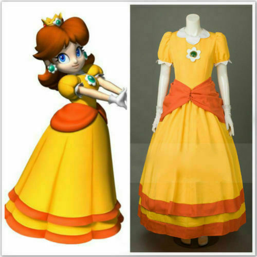 Super Mario Daisy Princess Yellow Dress Gown Cosplay Costume/ | eBay