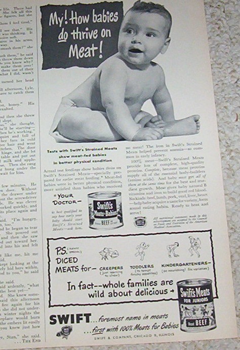 1949 print ad - Swift's Meat Baby Food Cute baby diaper vintage ...
