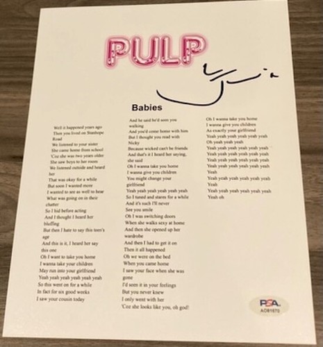 Jarvis Cocker Pulp Babies Signed Lyric Sheet PSA RARE B | eBay