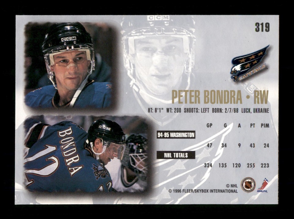 319 Peter Bondra 12 Capitals 1996 Fleer/Skybox Hockey Sports Trading ...