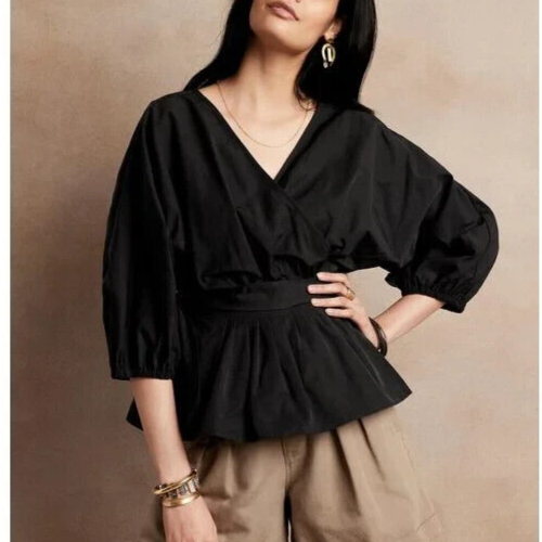 NWT!!! Banana Republic RT$120 Black Faille Balloon Sleeve Wrap Tie ...